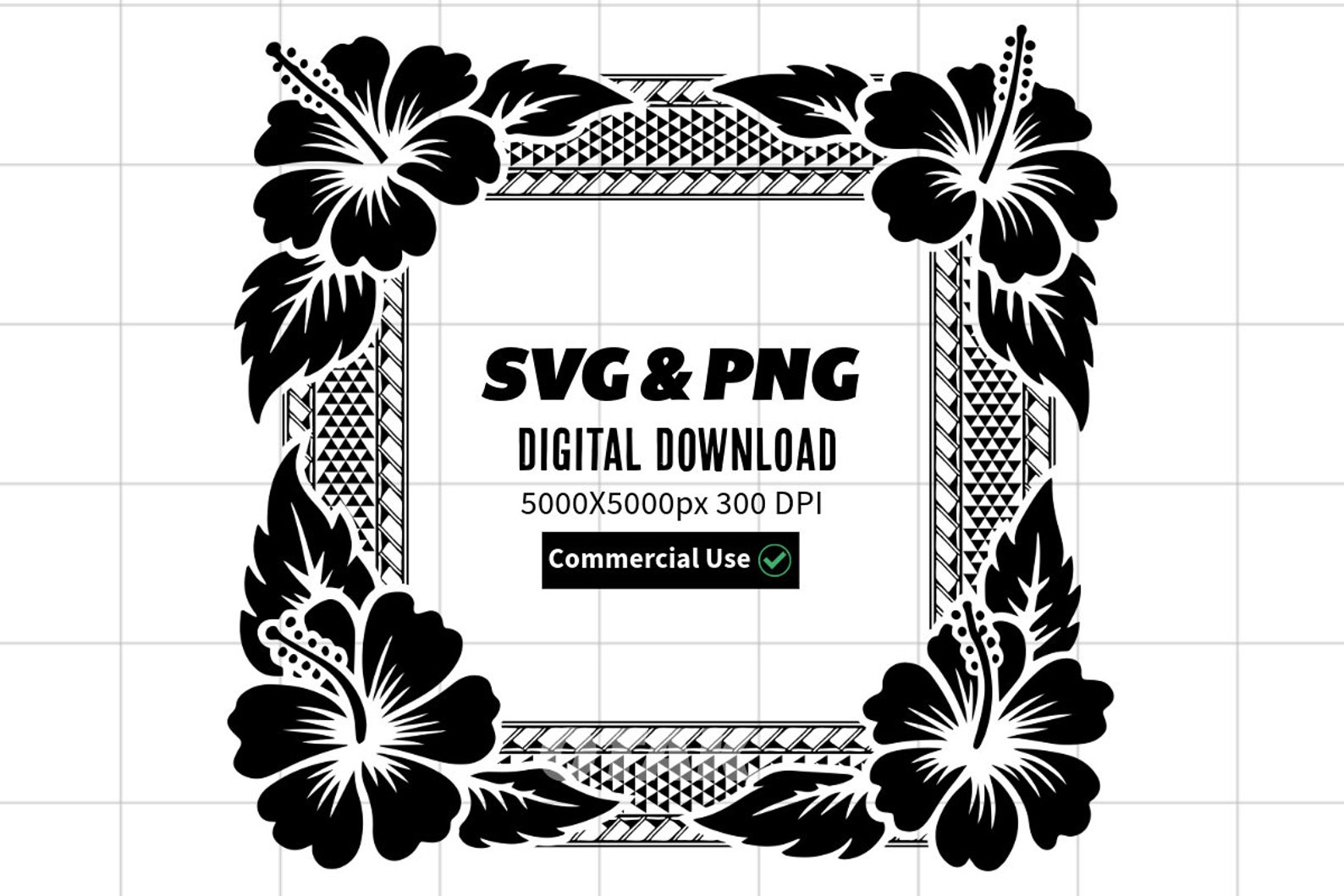 Polynesian Tribal Frame SVG & PNG Bundle | Hibiscus Flower Frames ...