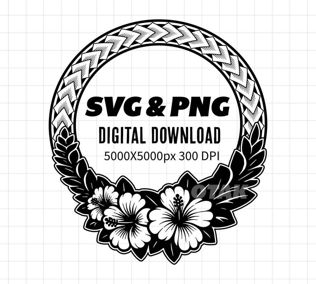 Polynesian Tribal Circle SVG PNG | Hibiscus Flower Frame | Instant ...