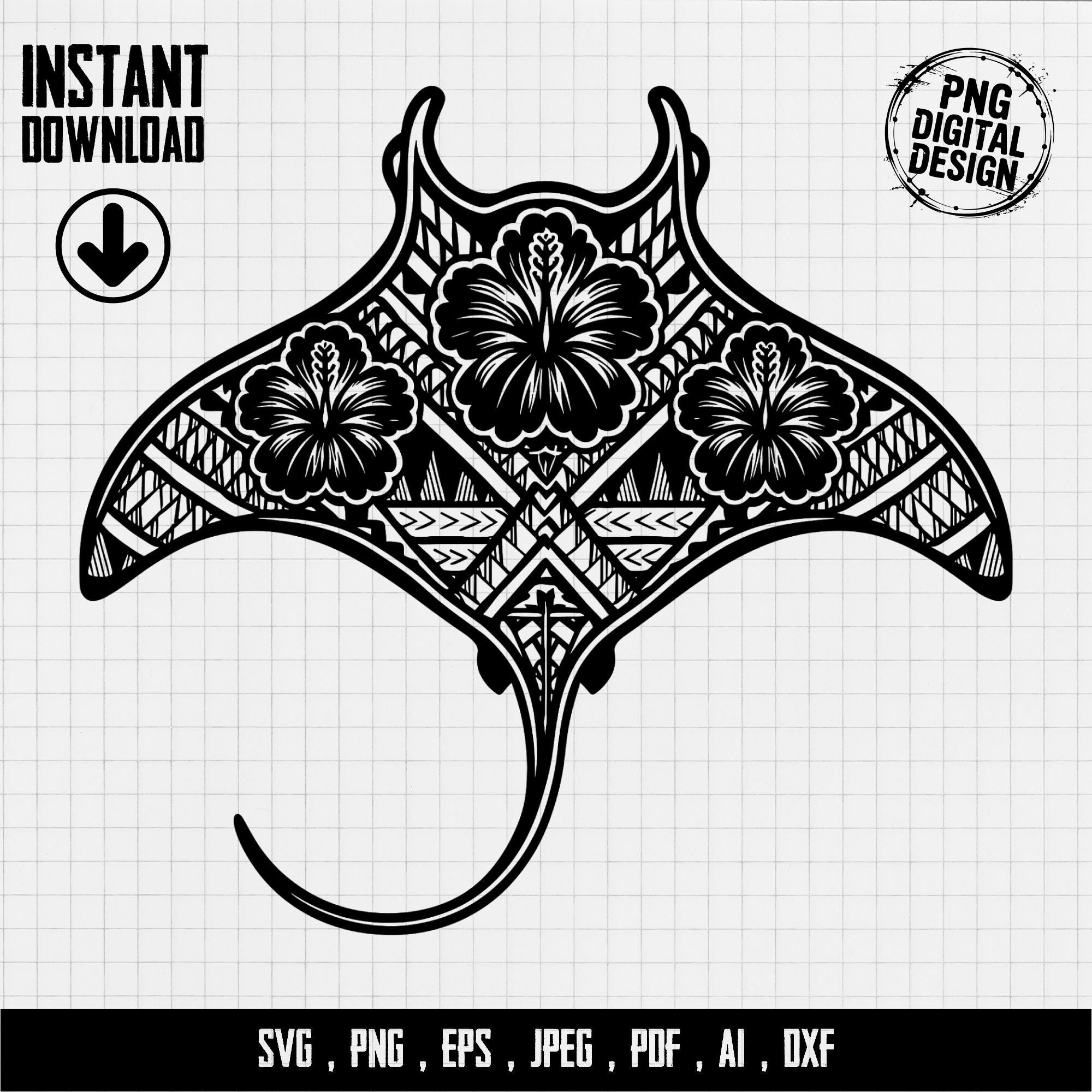 Polynesian Manta Ray Digital, Tribal Ray SVG, Polynesian Pattern ...