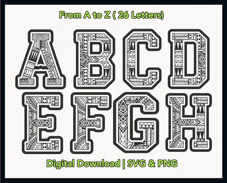 Tribal Letters A to Z | Polynesian Tribal Fonts | Alphabets SVG and PNG ...