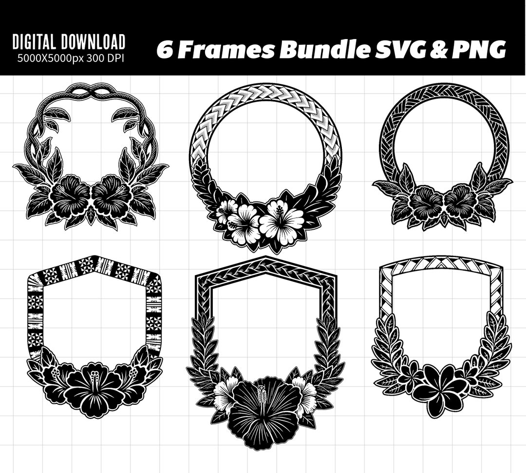 Polynesian Tribal Frame SVG & PNG Bundle | Plumeria and Hibiscus Flower ...