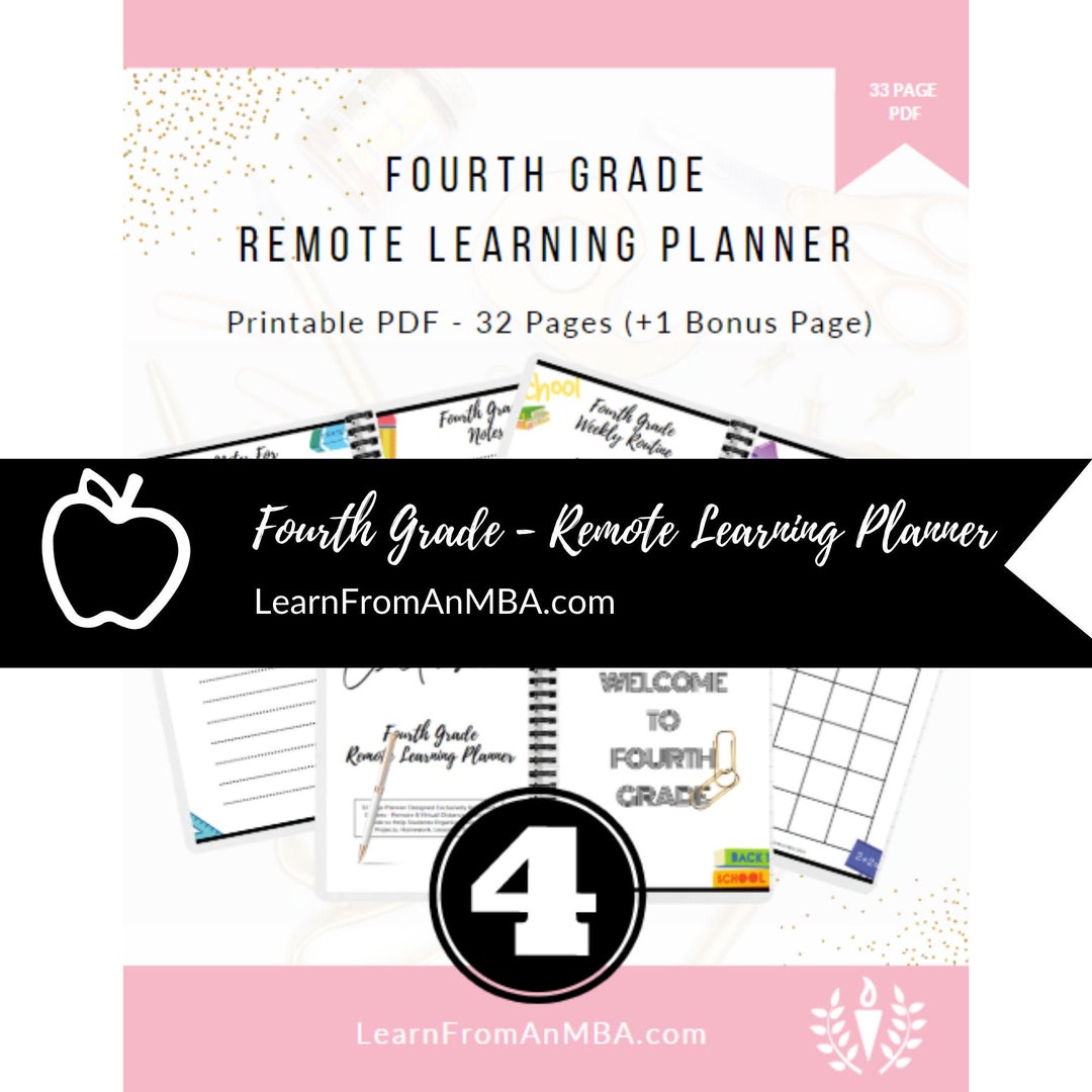 Fourth Grade Remote Learning Planner – School Themed Colorful Guide to ...