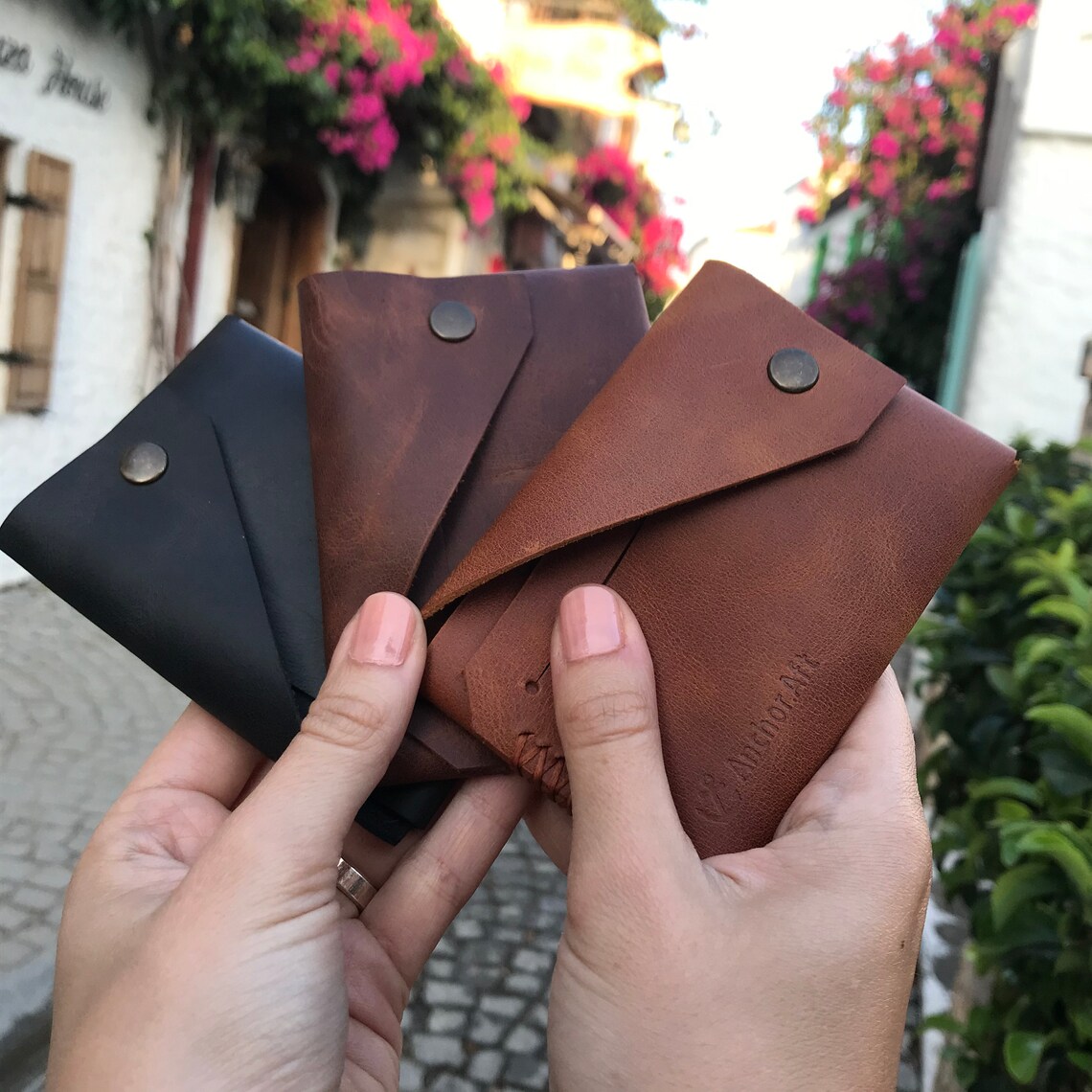 Leather Card Holder, Slim Card Wallet, Personalized Wallet Gift for Her ...