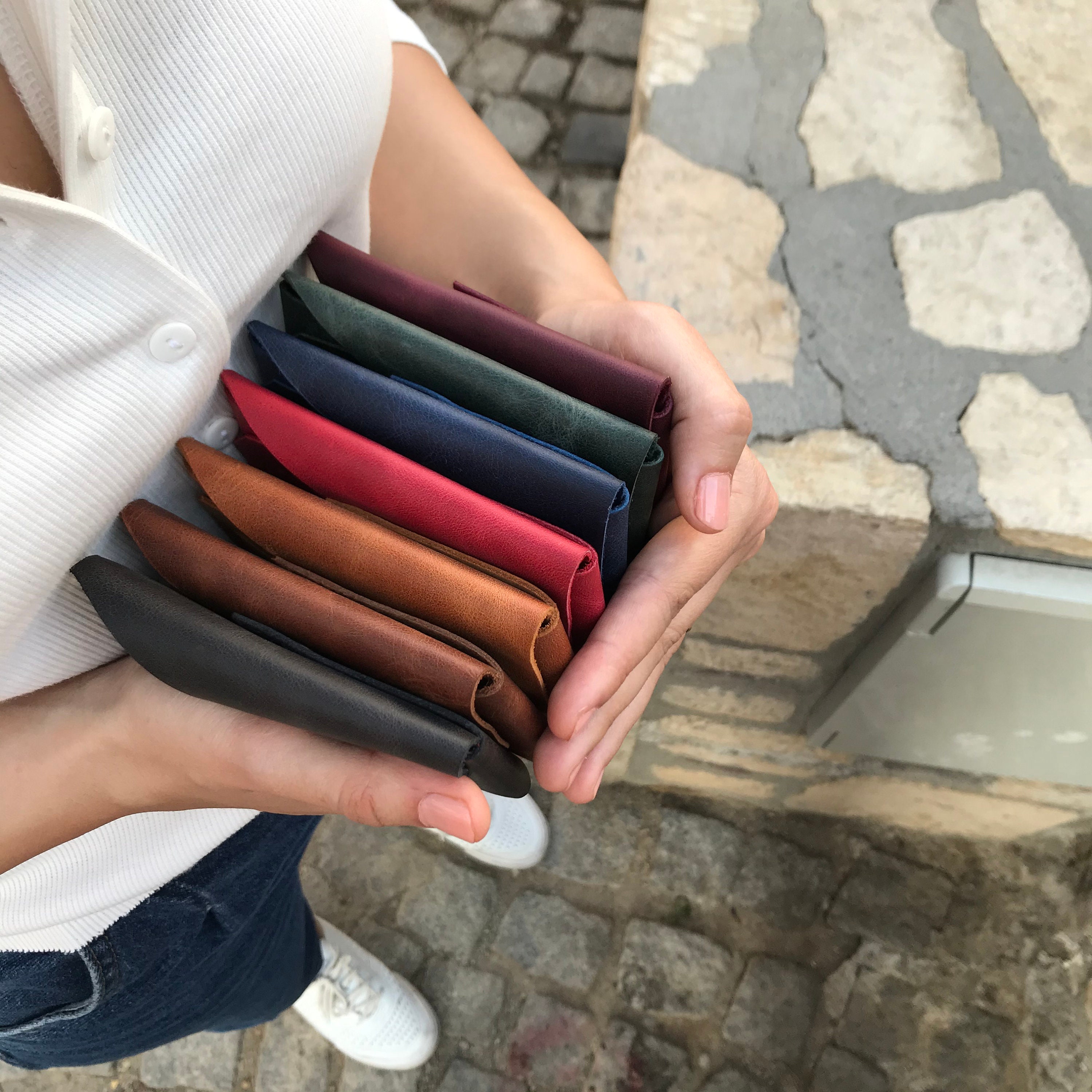 Leather Card Holder, Slim Card Wallet, Personalized Wallet Gift for Her ...