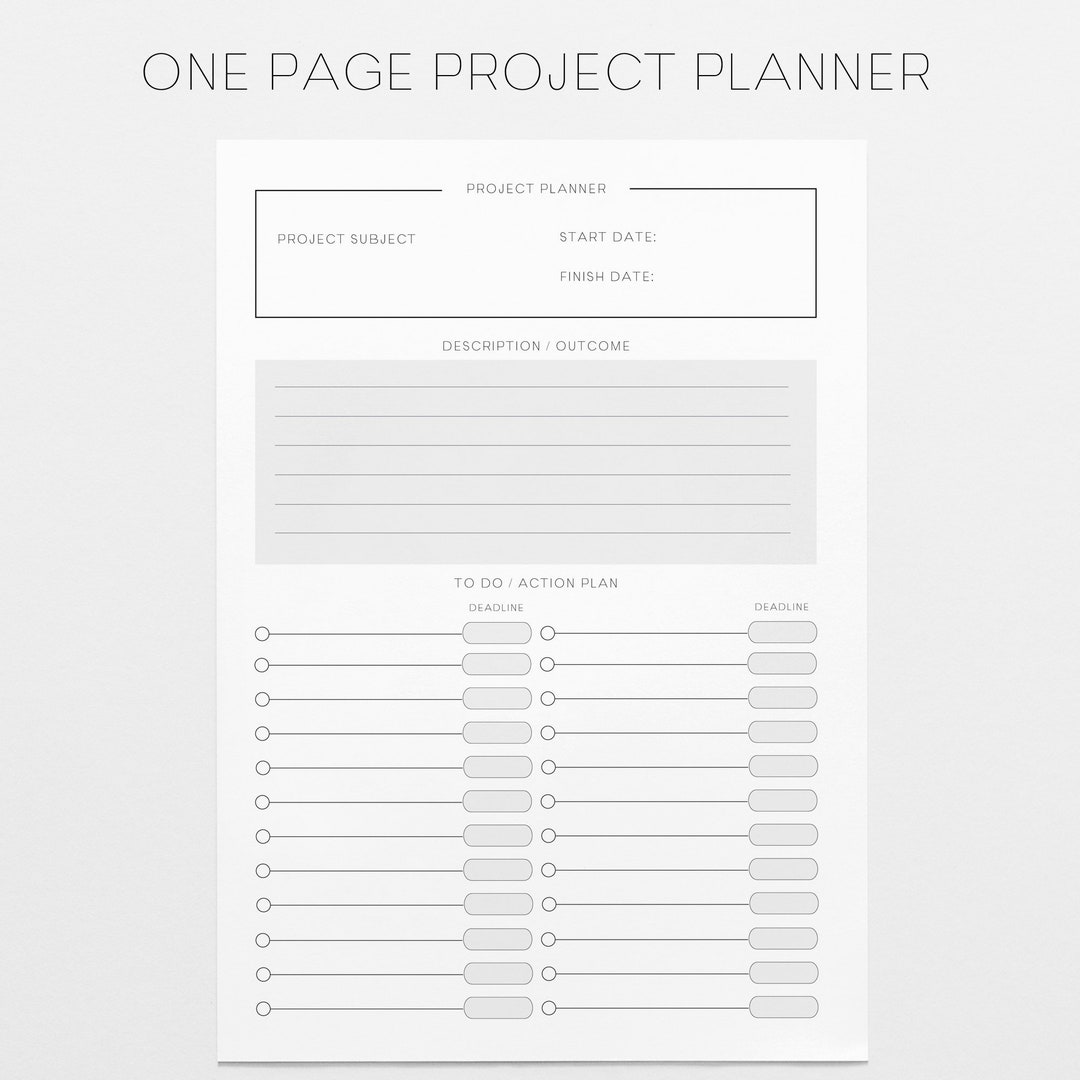 Project Planner, One Page Project Planner, A4, Project Planner at a ...