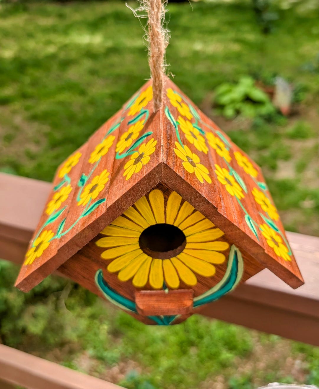 Wooden Birdhouse - Hand-painted Black-eyed Susan Flowers in Acrylic on ...