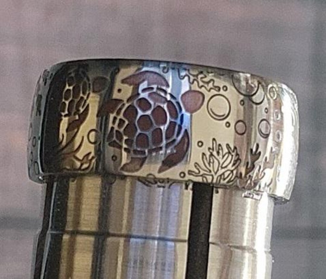 Sea Turtle Custom Laser Engraved Ring. Fast Free Shipping. - Etsy