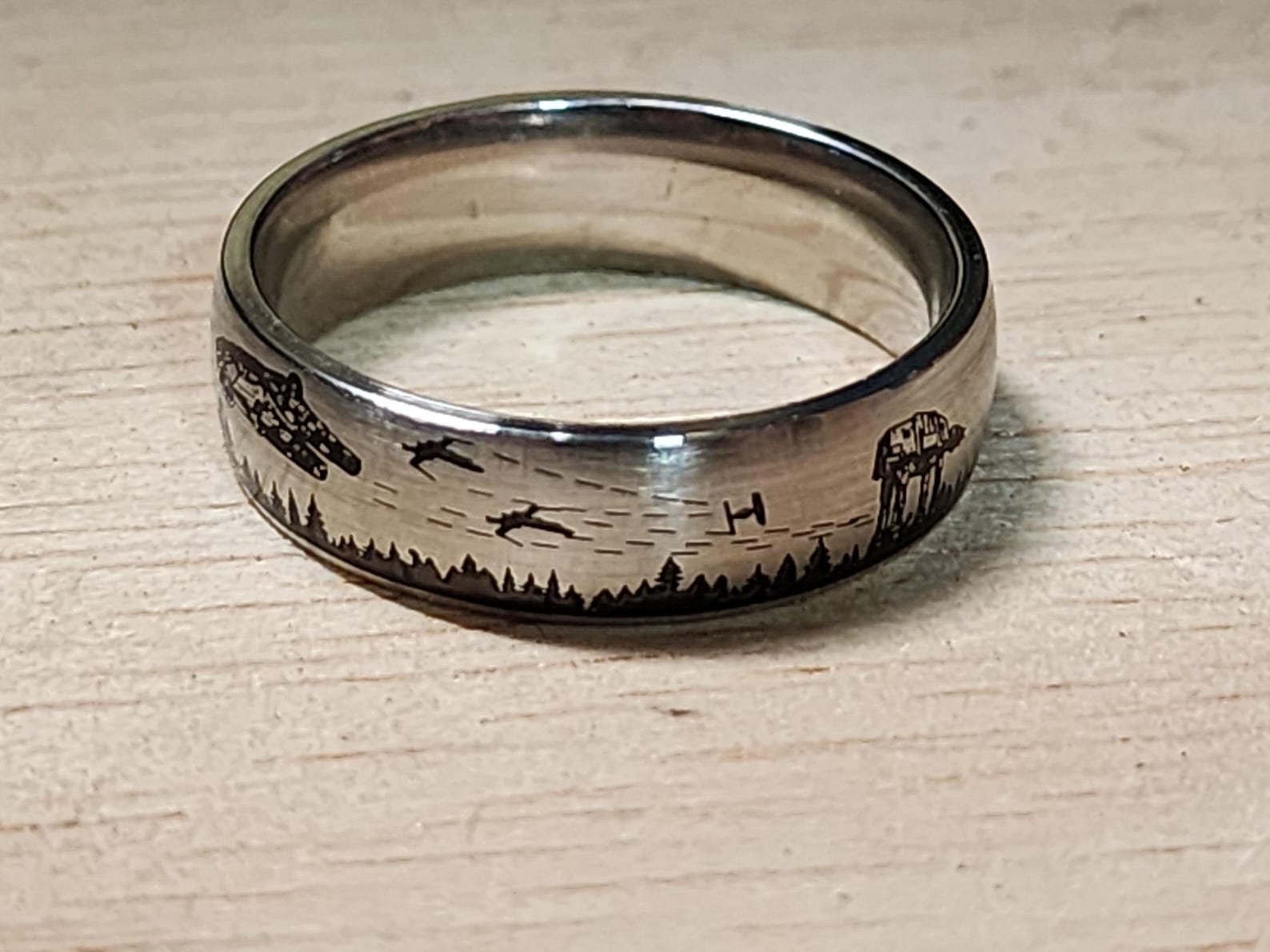 Star Wars Wedding Band, Star Wars Endor Battle Scene Titanium Ring ...