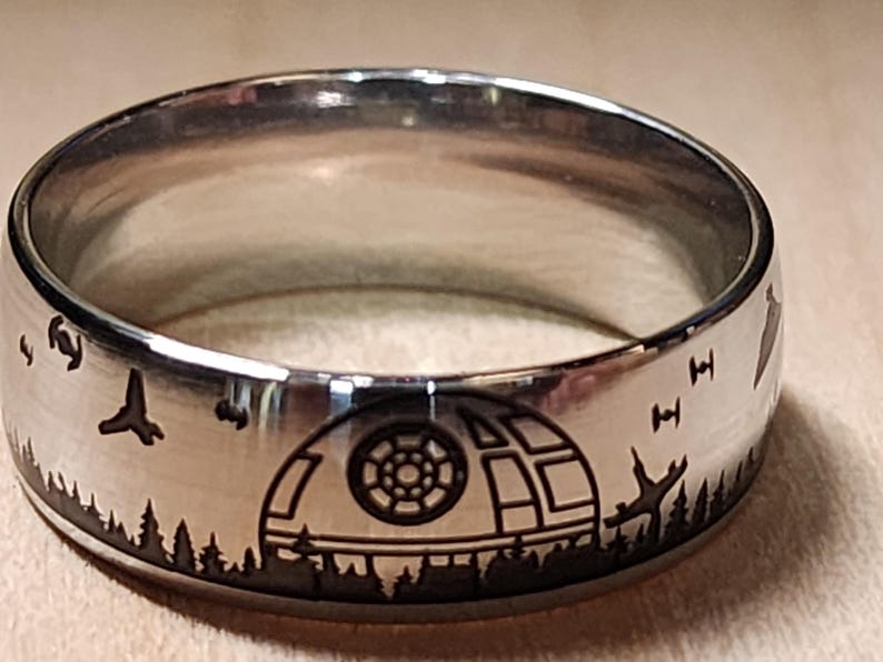 Star Wars Wedding Band, Star Wars Endor Battle Scene Titanium Ring ...