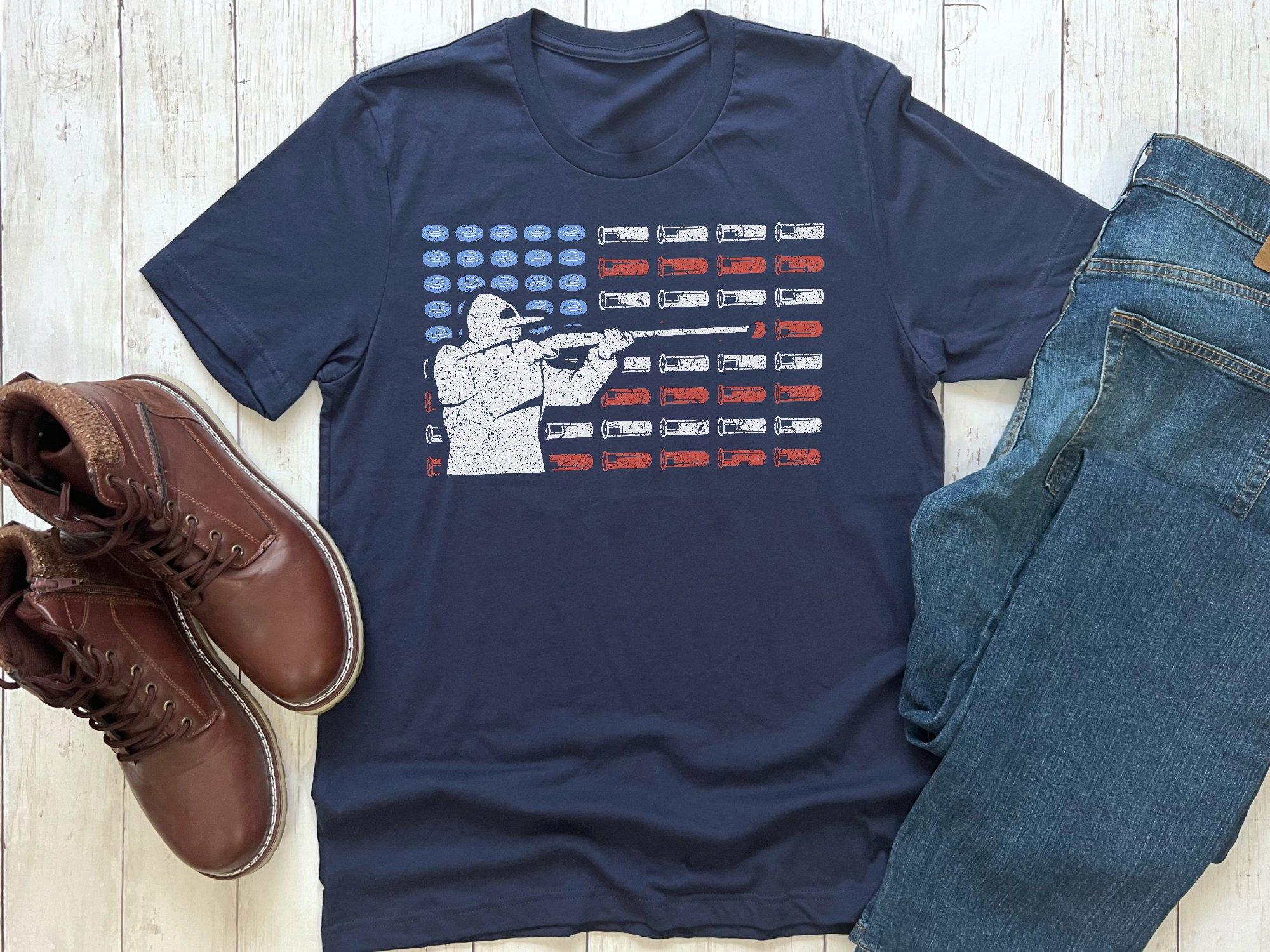 Patriotic Trap Shooting Tshirt, Skeet Shooting T-shirt With USA Flag ...
