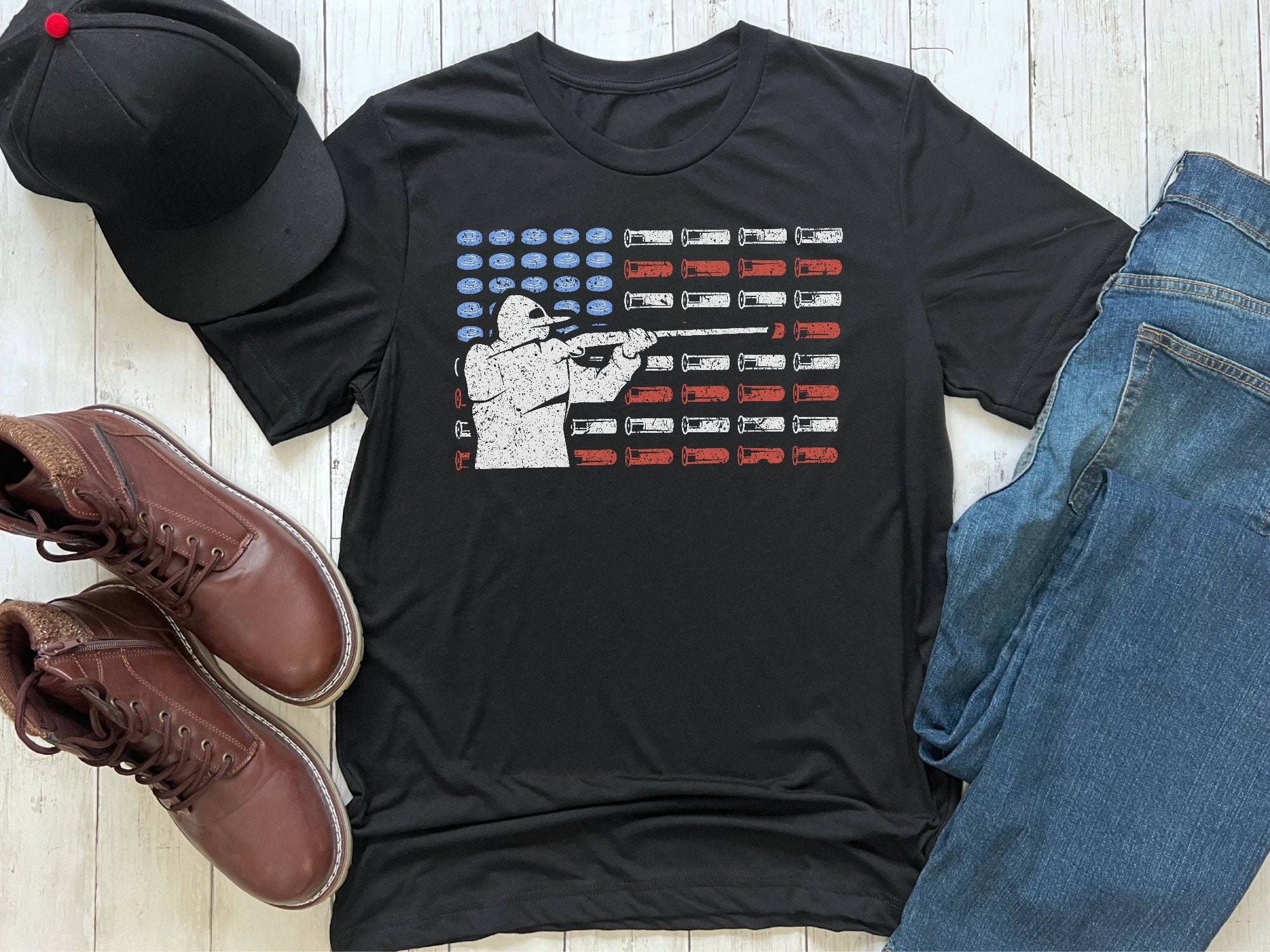 Patriotic Trap Shooting Tshirt, Skeet Shooting T-shirt With USA Flag ...