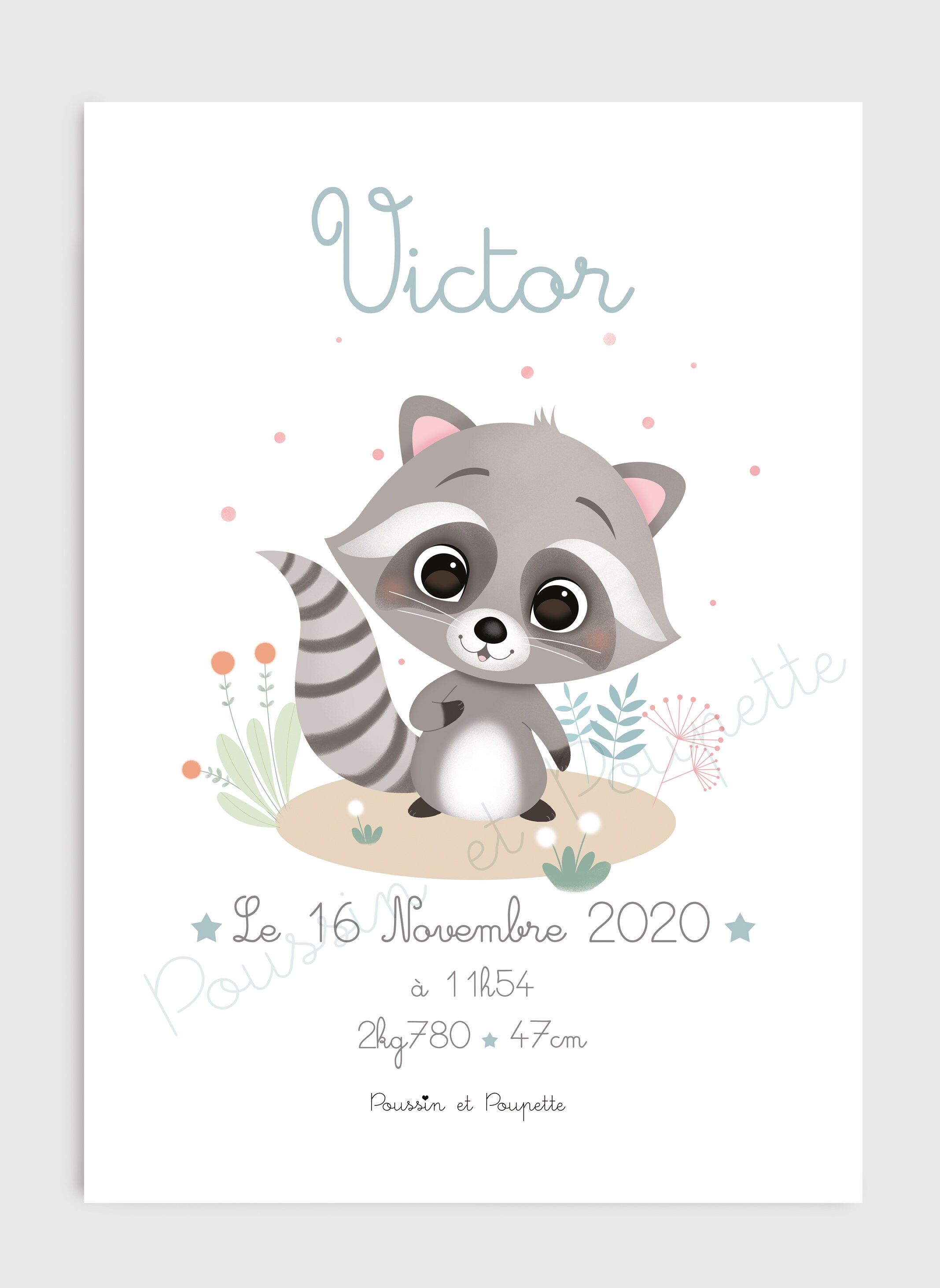 Affiche naissance Affiche raton laveur Affiche chambre bébé | Etsy