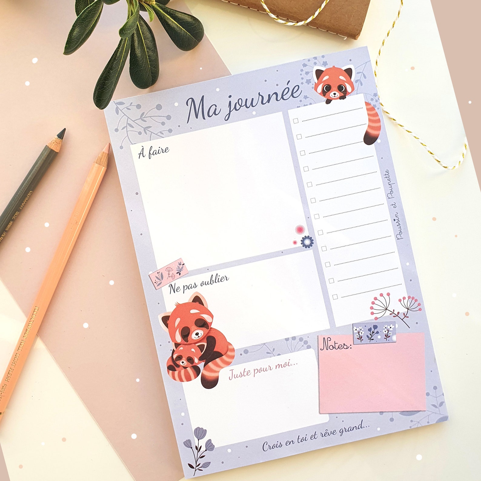 Planner journalier A5 panda roux Bloc-notes A5 panda roux - Etsy France