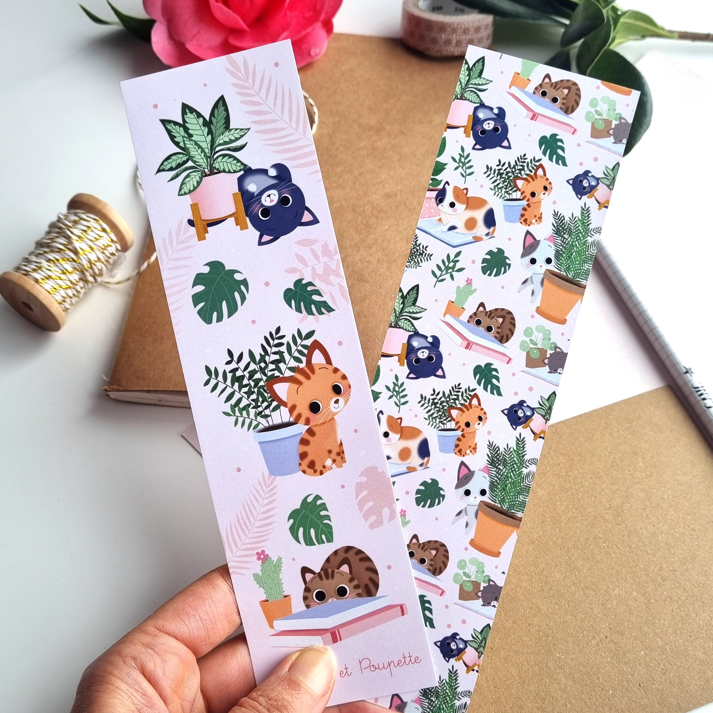 Marque page chats , Marque page plantes, Marque page Kawaii, Marque ...