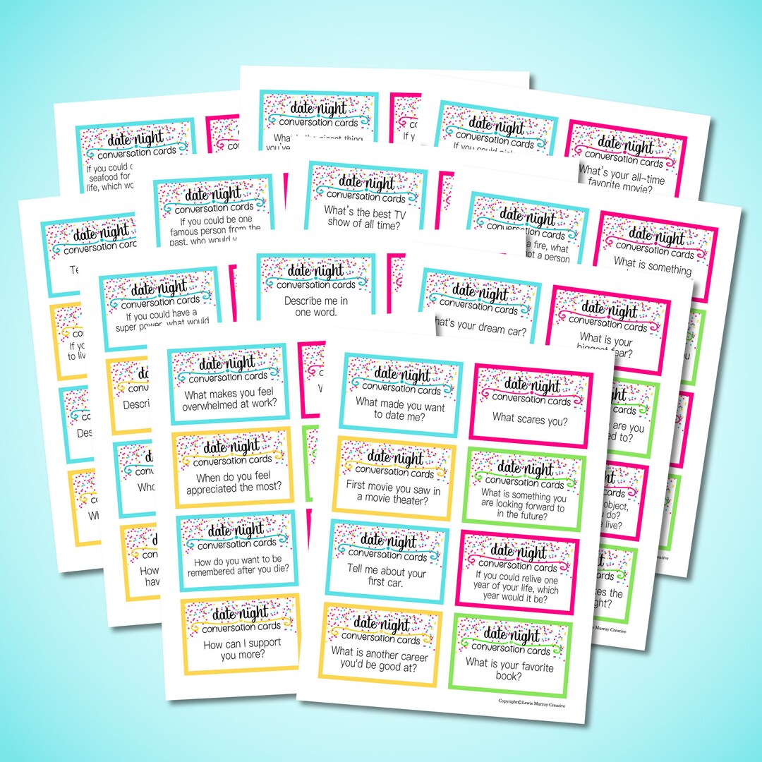 Date Night Conversation Starter Cards Printable PDF - Date Night Ideas ...