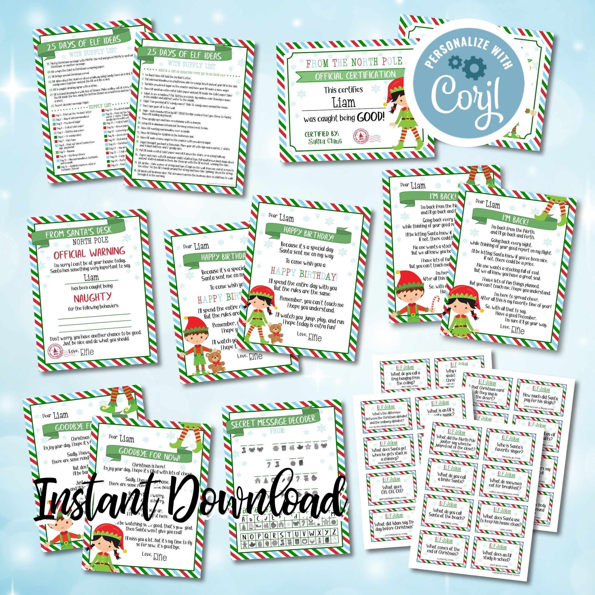 Elf Printables - Editable Elf Printables - Elf Letters - Personalized ...