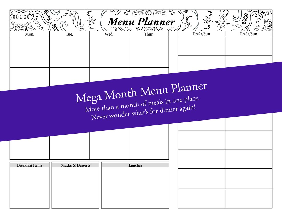 Mega Month Menu Planner Printable + Bonus - Etsy
