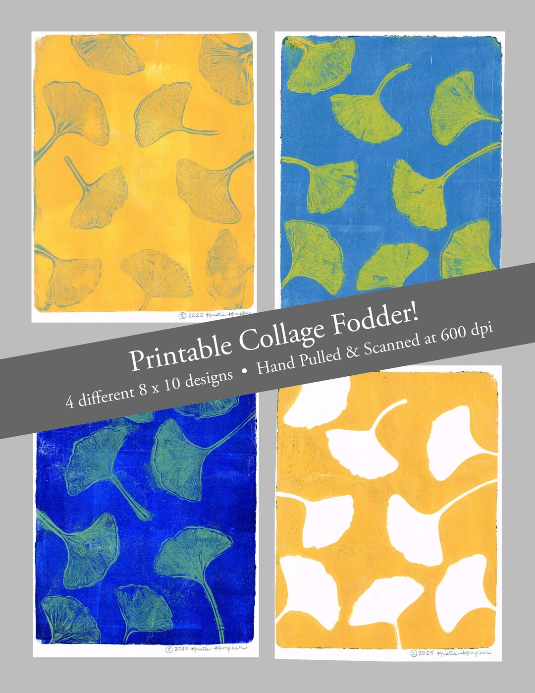 Blue Ginko Printable Collage Paper, Grunge Texture Backgrounds ...