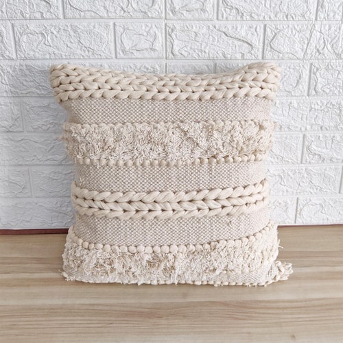 Hand Loom Woven Cotton & Wool Chunky Loops Textured Cushion - Etsy