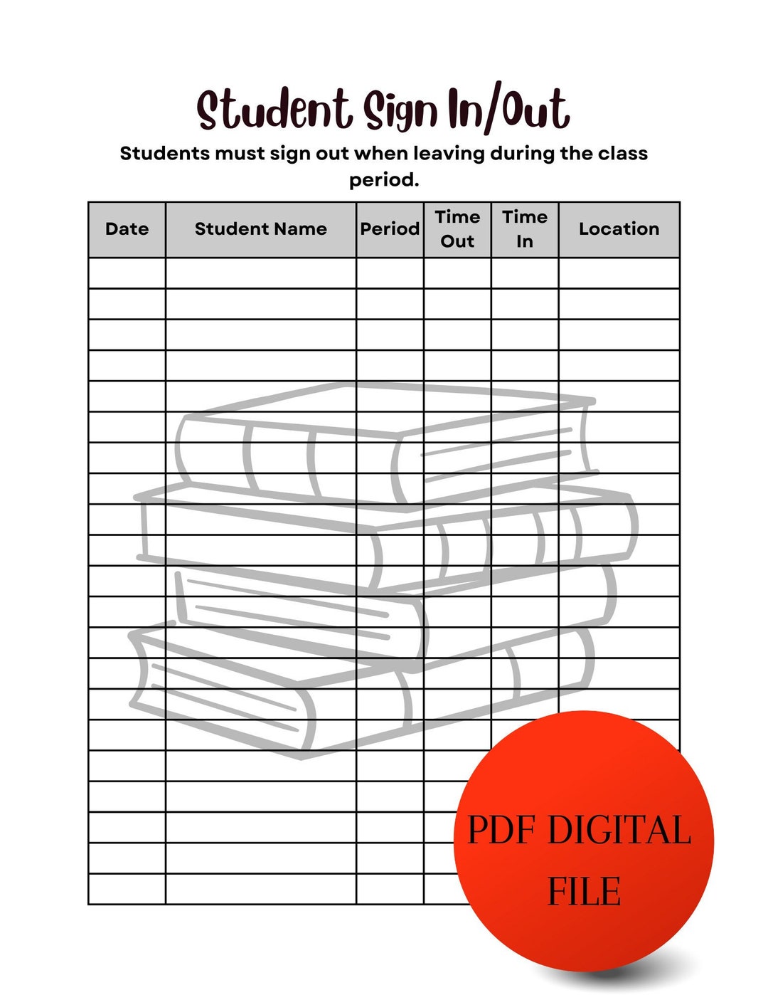 Classroom Sign in Sign Out Sheet / Digital Download / - Etsy