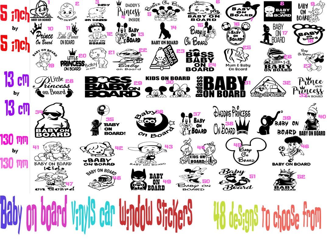 Baby on Board Car Window Vinyl Stickers Over 40 Designs to - Etsy