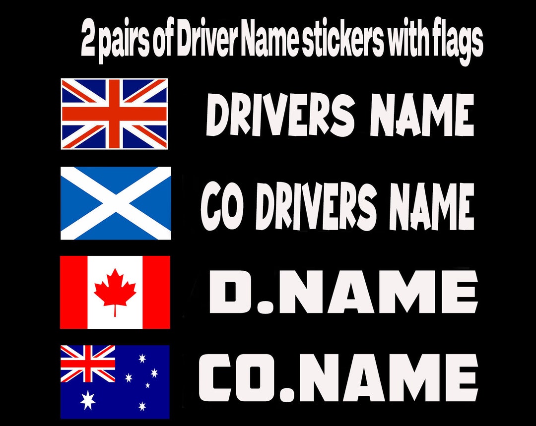 Motorsport Driver Name Decals With Flags Race Rally Car Decal Vinyl 2 X ...
