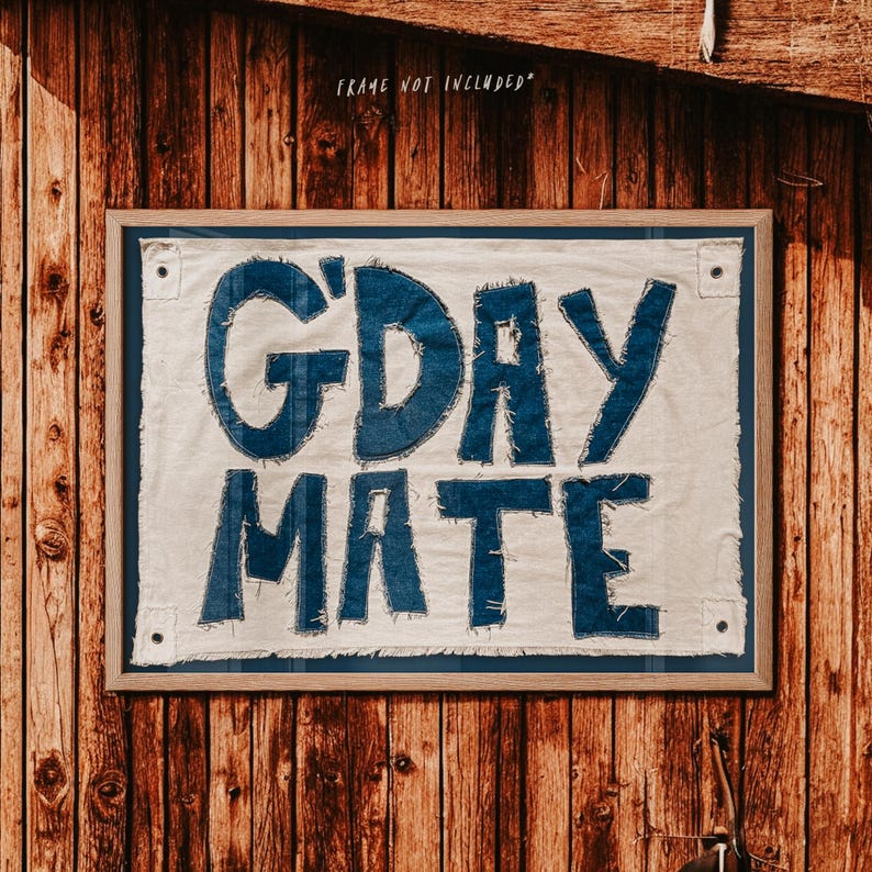 G’DAY MATE Denim Appliqué Canvas Banner – Handmade Coastal Wall Hanging ...