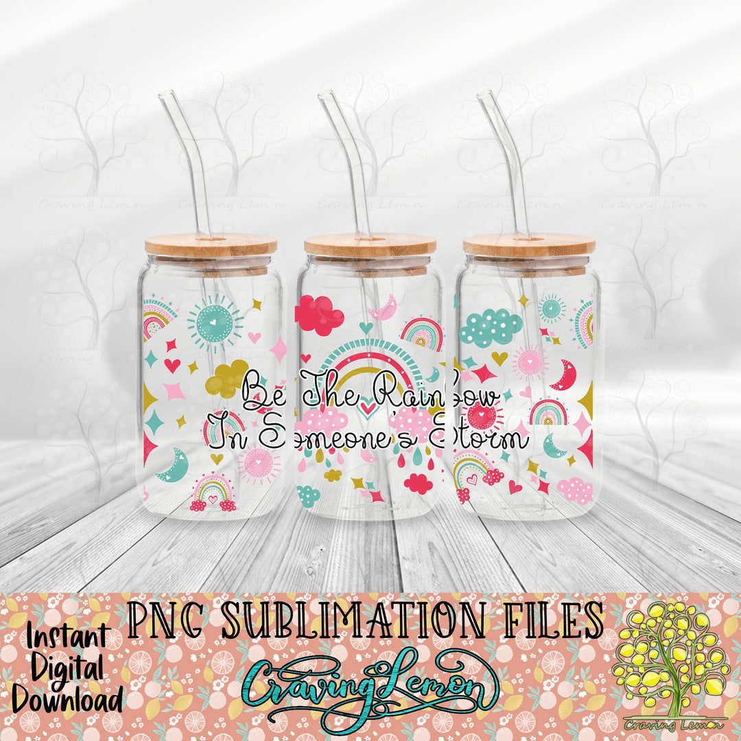 Libby Glass Can Sublimation Design | Rainbow Storm PNG (instant ...