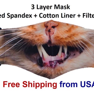 Angry Kitty Cat Face Mask Halloween Costume Mouth Teeth Filter Pocket 2 ...
