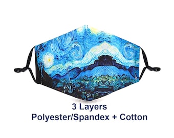 Van Gogh Starry Night Face Mask With Filter Pocket - Etsy