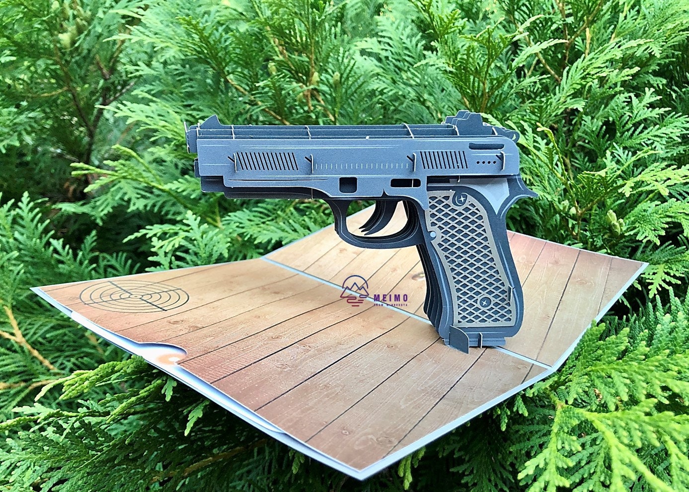 3D Pop up Greeting Card Gun Pistol Handgun Handmade Father Dad Brother ...