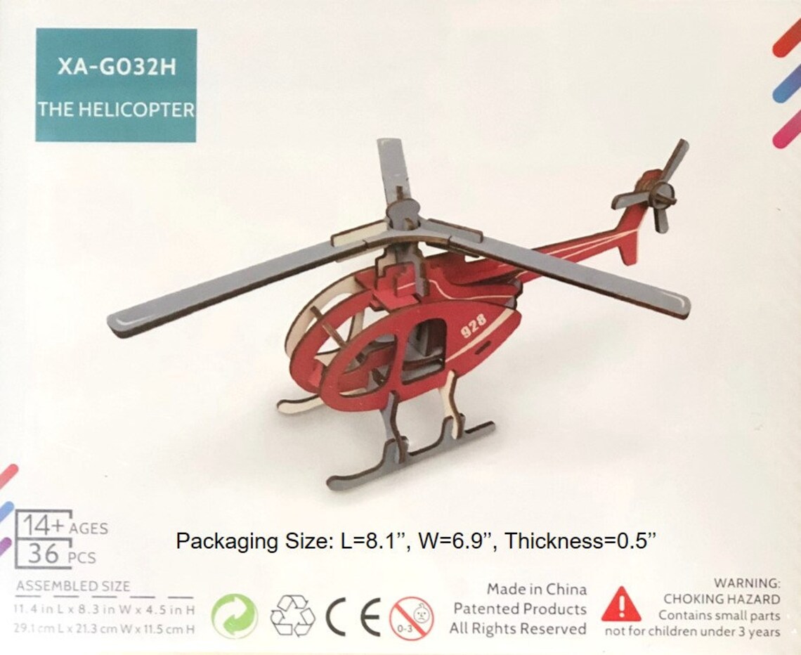 3D Wood Wooden Jigsaw Puzzle Helicopter Model DIY Educational | Etsy