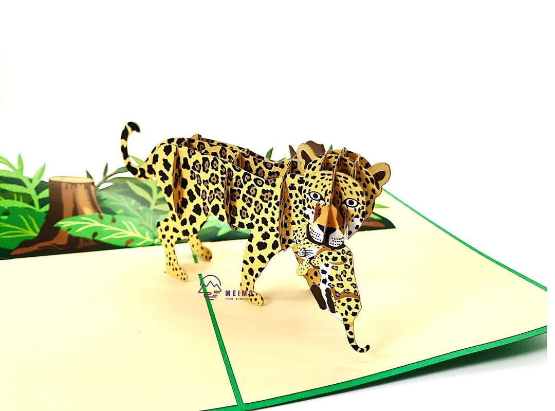 3D Pop up Greeting Card Leopard Jaguar Birthday Mother Mom Zoo Animal ...
