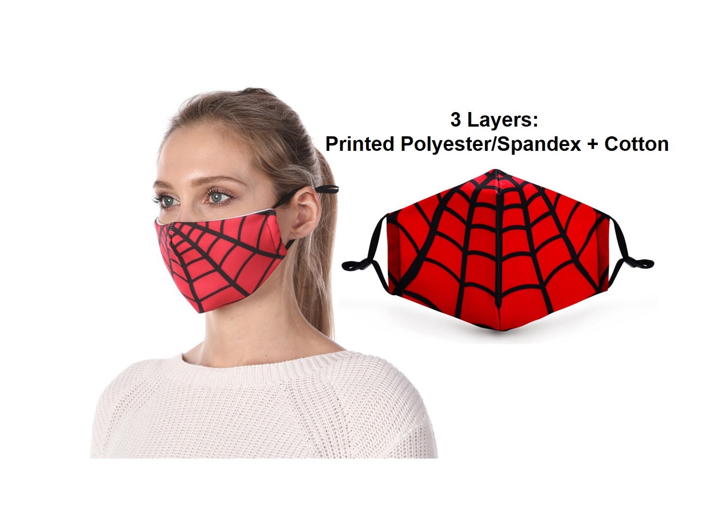 Spiderman Face Mask with Filter Pocket 2 Filters Reusable | Etsy