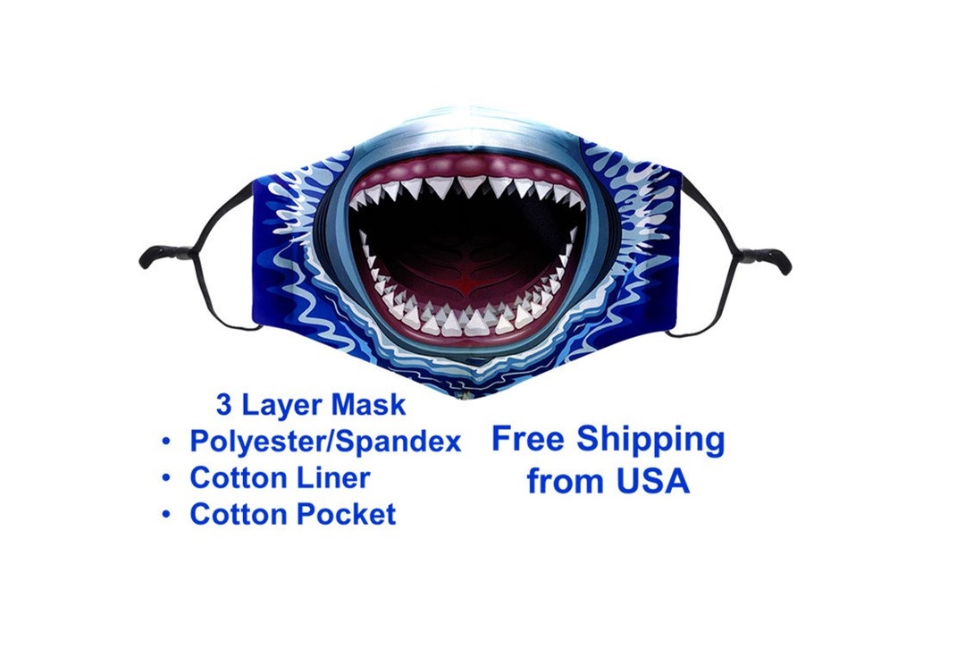 Shark Open Mouth Teeth Face Mask Halloween Costume Filter Pocket 2 ...