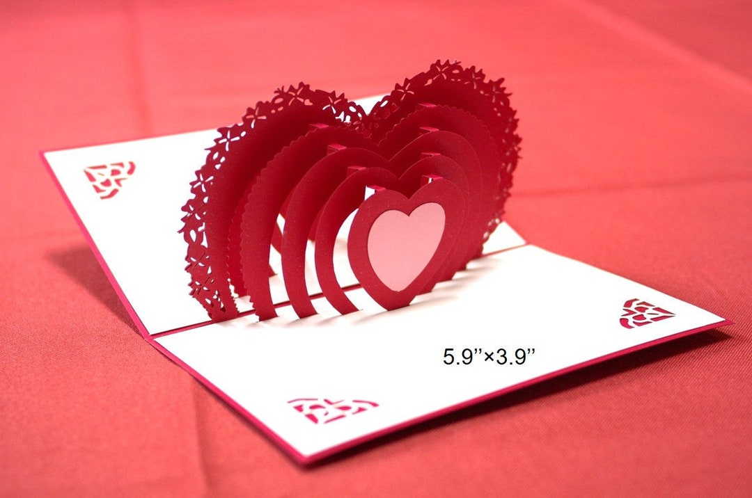 3D Pop up Card Red Heart Handmade Gift Decoration Valentine's Day ...