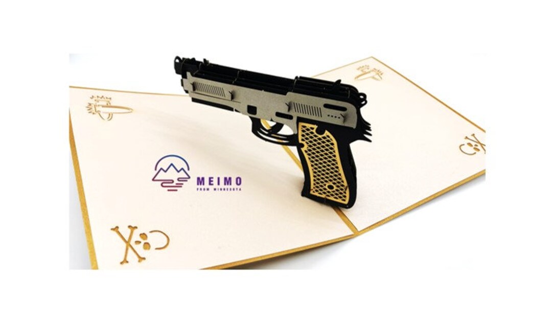3D Pop up Card Handmade Greeting Gun Pistol Handgun, Birthday, Sports ...