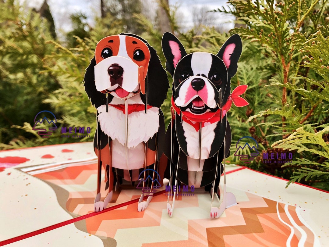 3D Pop up Greeting Card Dog Puppy Pet Couple Birthday Mom Mother Family ...
