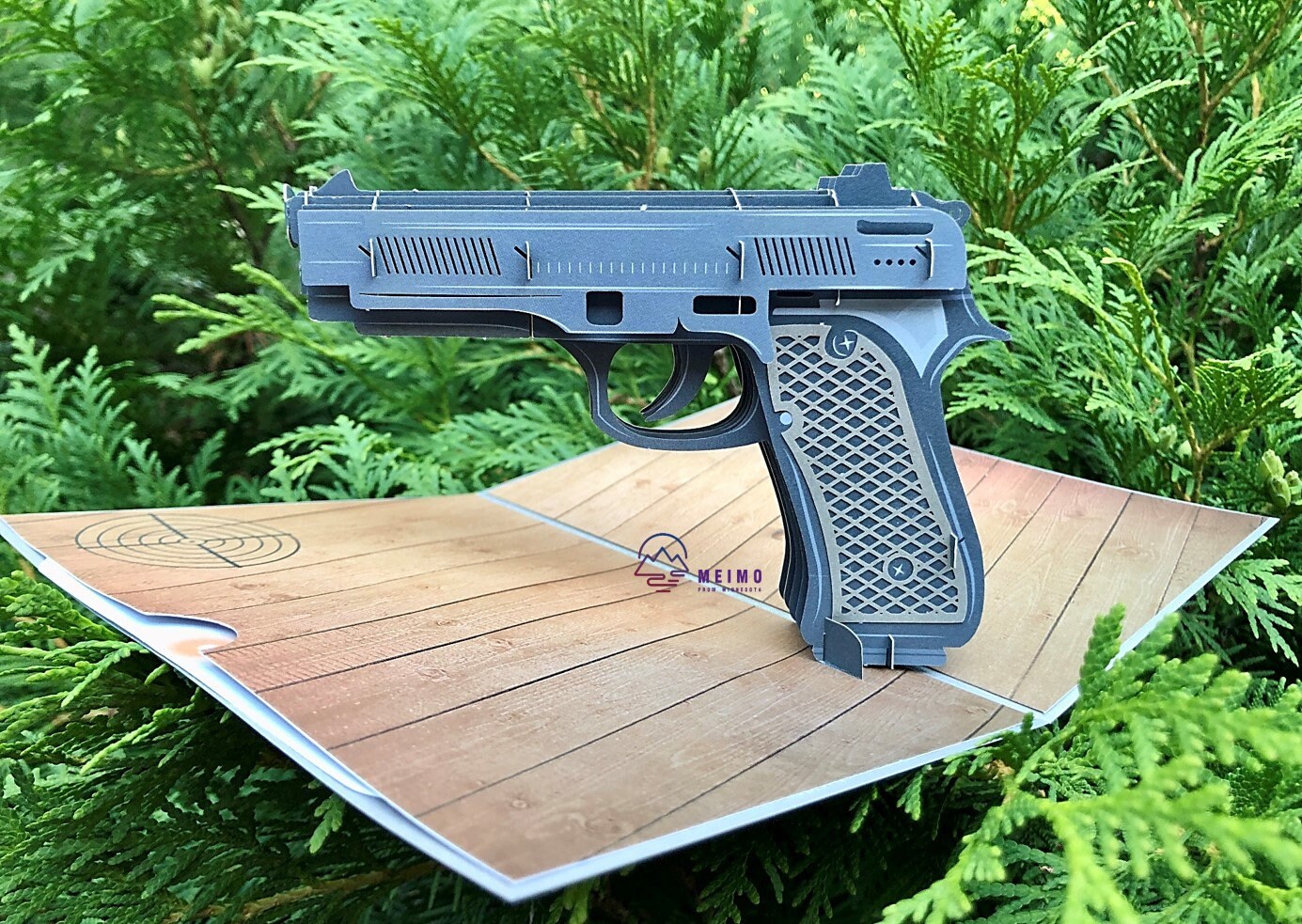 3D Pop up Greeting Card Gun Pistol Handgun Handmade Father Dad Brother ...