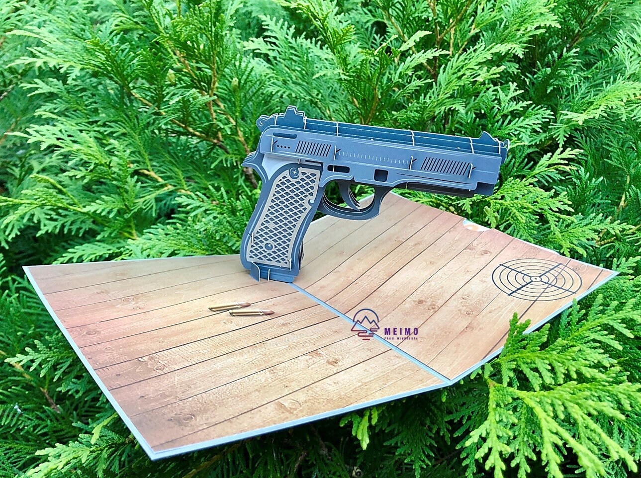 3D Pop up Greeting Card Gun Pistol Handgun Handmade Father Dad Brother ...