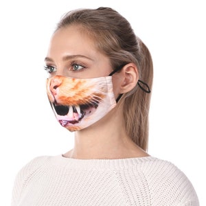 Angry Kitty Cat Face Mask Halloween Costume Mouth Teeth Filter Pocket 2 ...