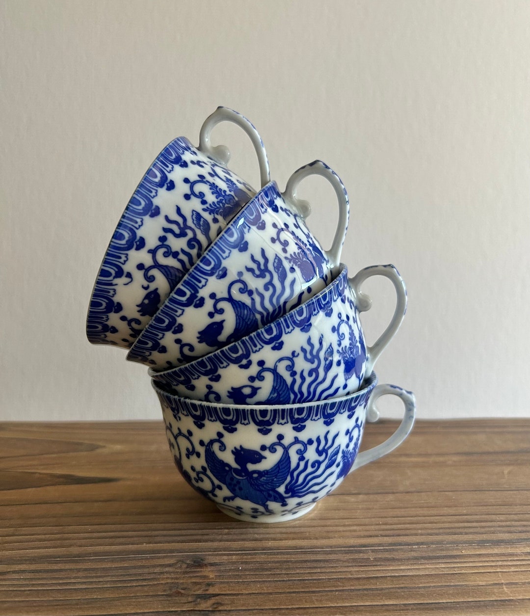 Vintage Flying Phoenix Tea Cups Set of 4 Made in Japan - Etsy