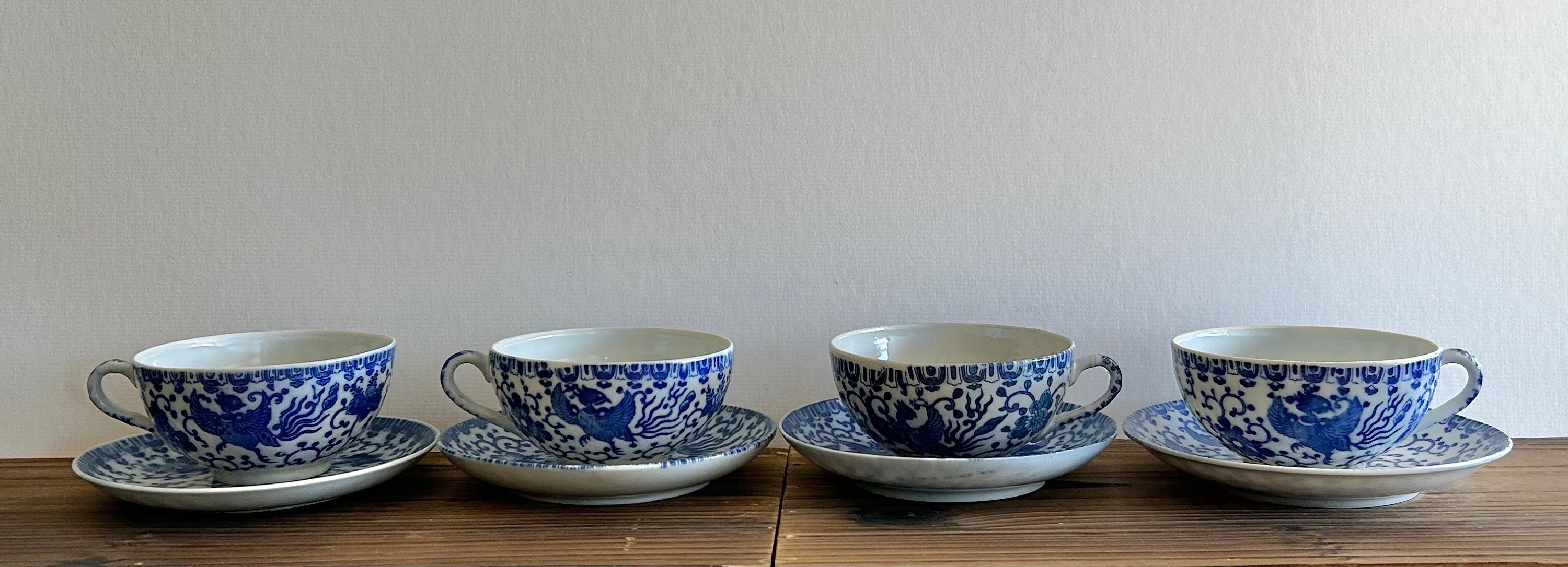 Vintage Flying Phoenix Mismatched Collectors Set of 4 Tea Cups and ...