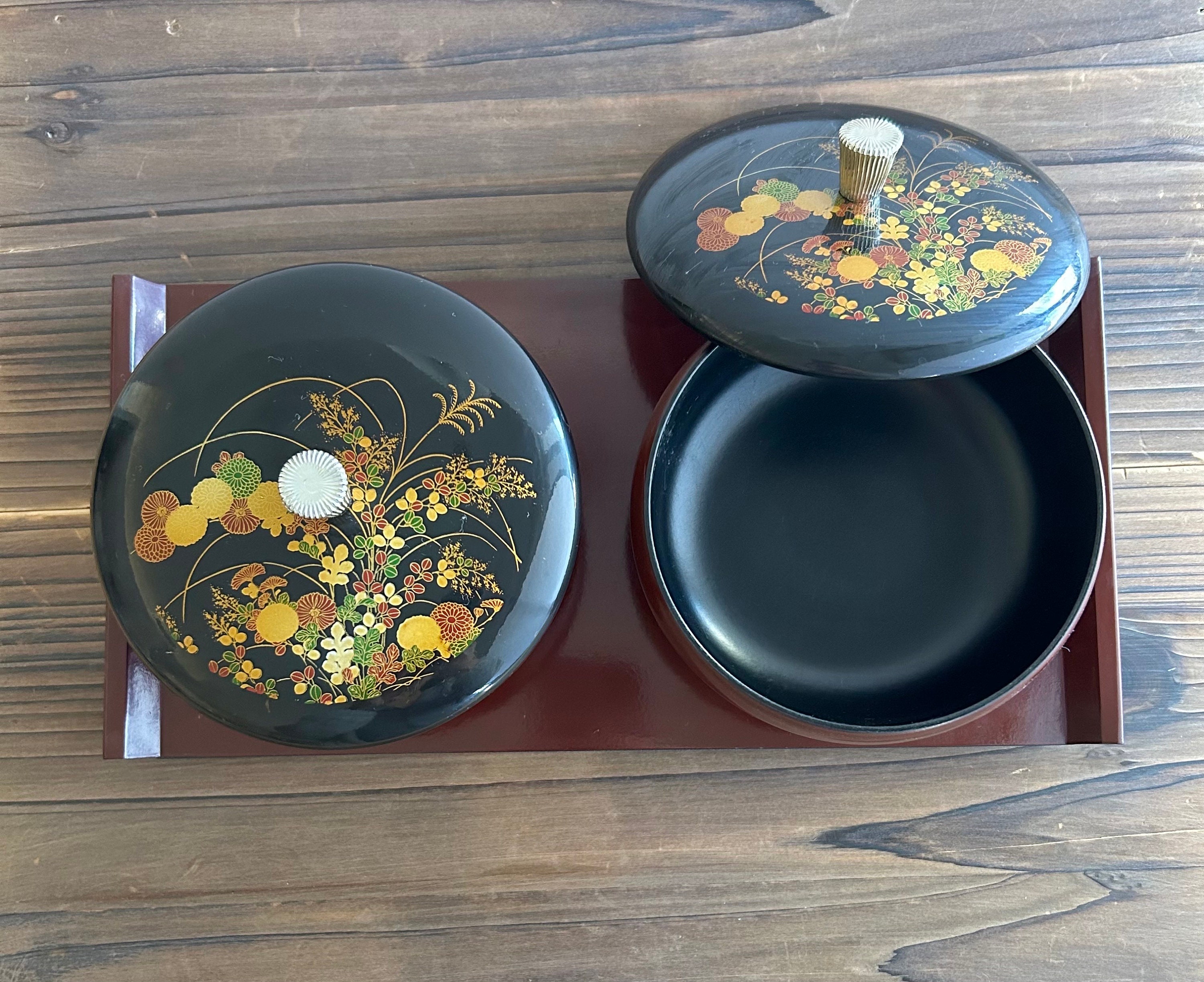 Vintage Japanese Lacquerware Bowls With Lids Set of 2 on Tray - Etsy