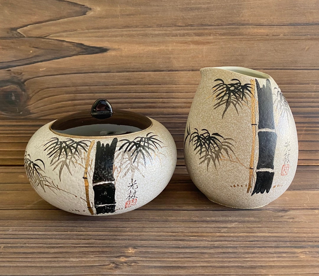 Mascot China Vintage Japanese Bamboo Pattern Sugar Bowl and Creamer Set ...