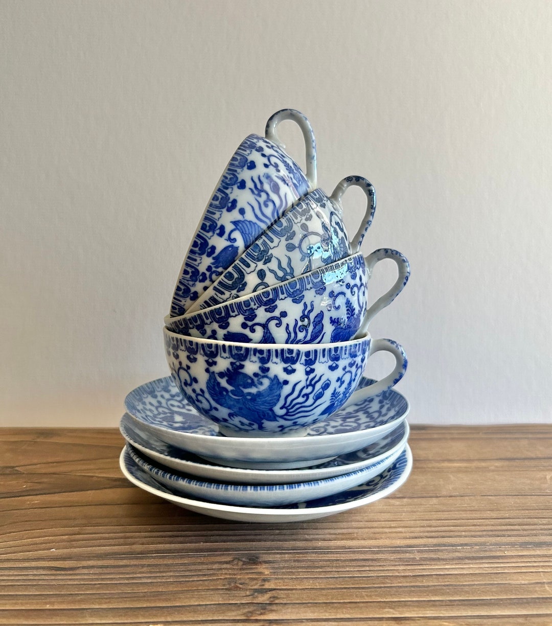 Vintage Flying Phoenix Mismatched Collector’s Set of 4 Tea Cups and ...