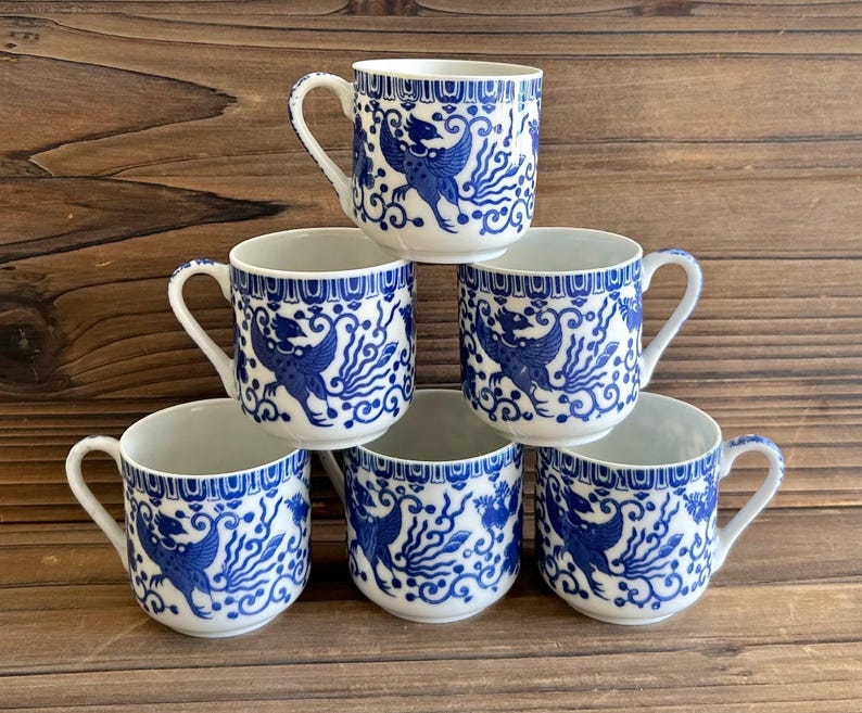 Vintage Flying Phoenix Demitasse Cups Set of 6 Made in Japan - Etsy