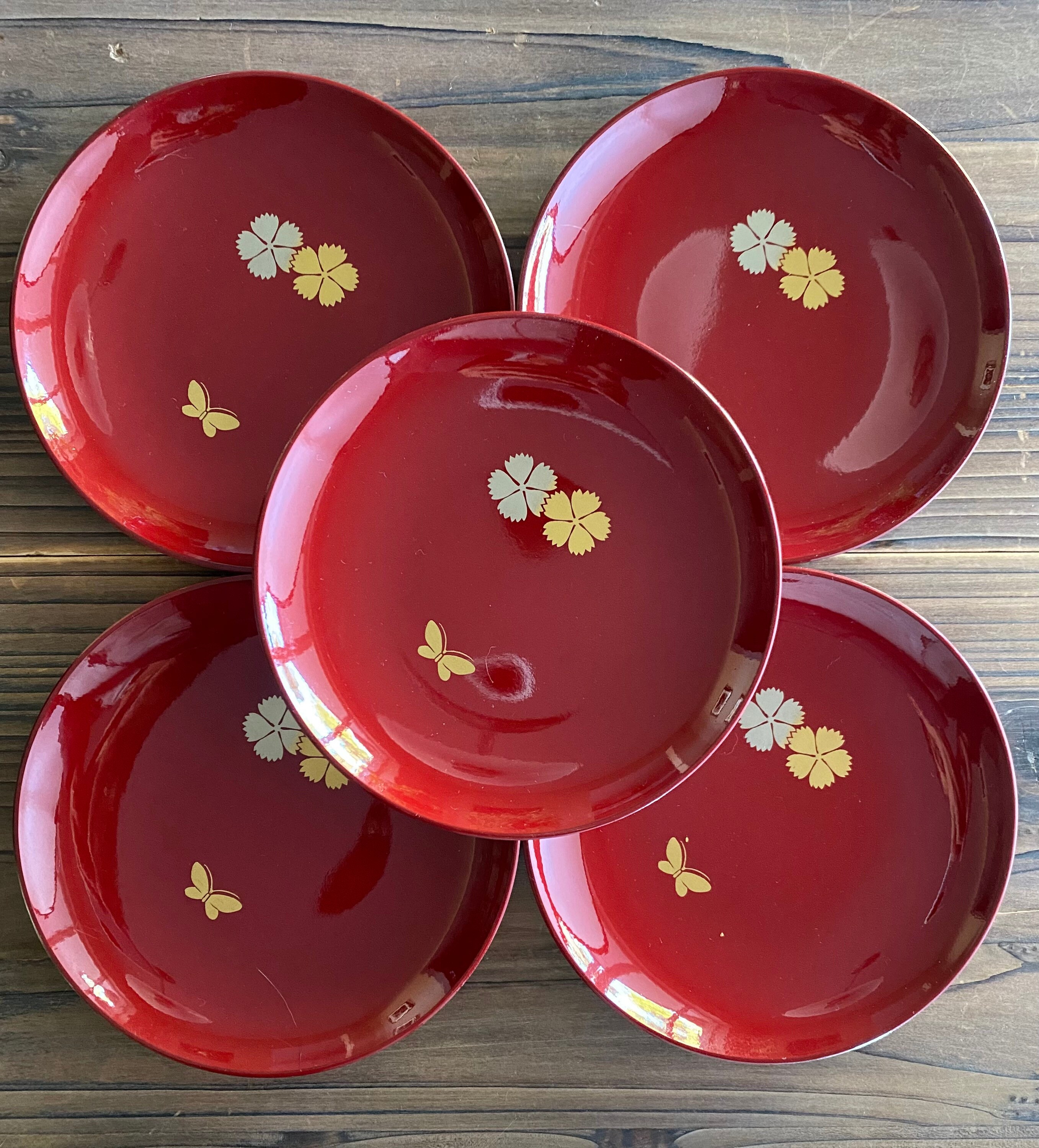 Vintage Japanese Lacquerware Plate Set of 5 Hanae Mori Chiki Chic - Etsy