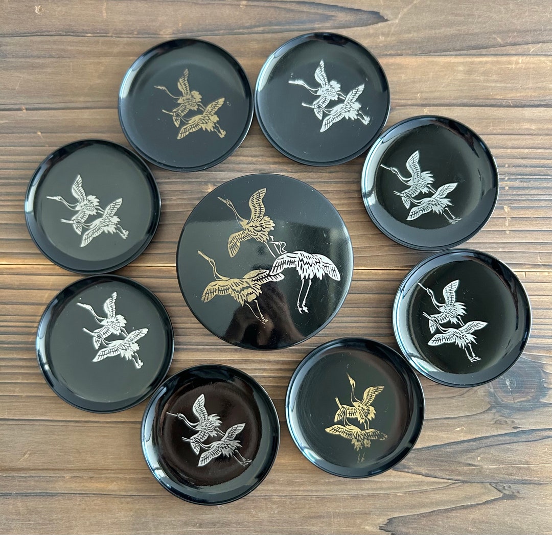 Japanese Coaster Set Lacquered Wood Set of 8 in Box Japan Airlines - Etsy