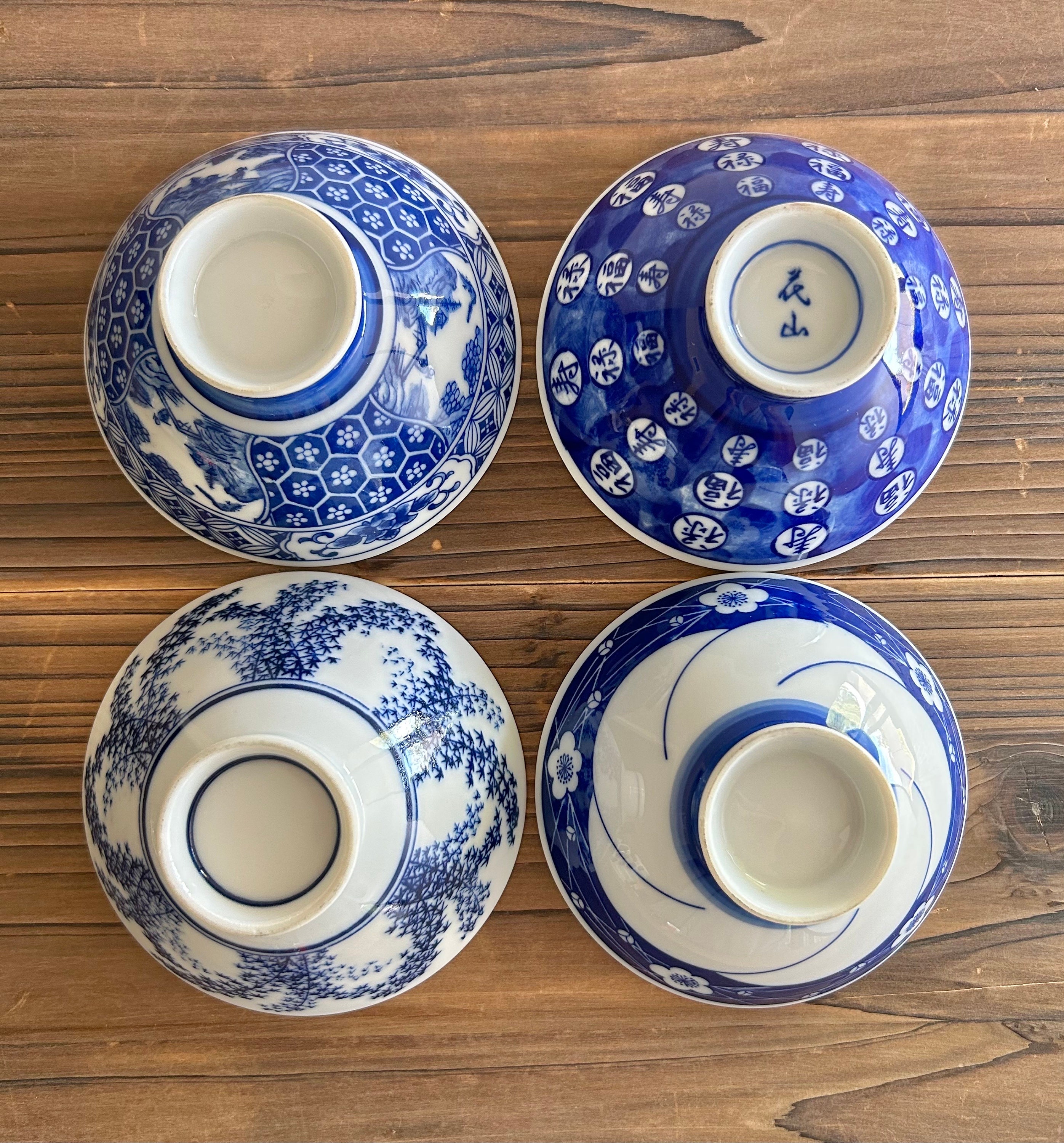 Vintage Japanese Rice Bowl Set of 4 Mis-matched Blue and White - Etsy